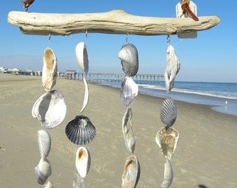 Driftwood Sea shell Mobile, Sea shell Windchime, Sea Shell Art
