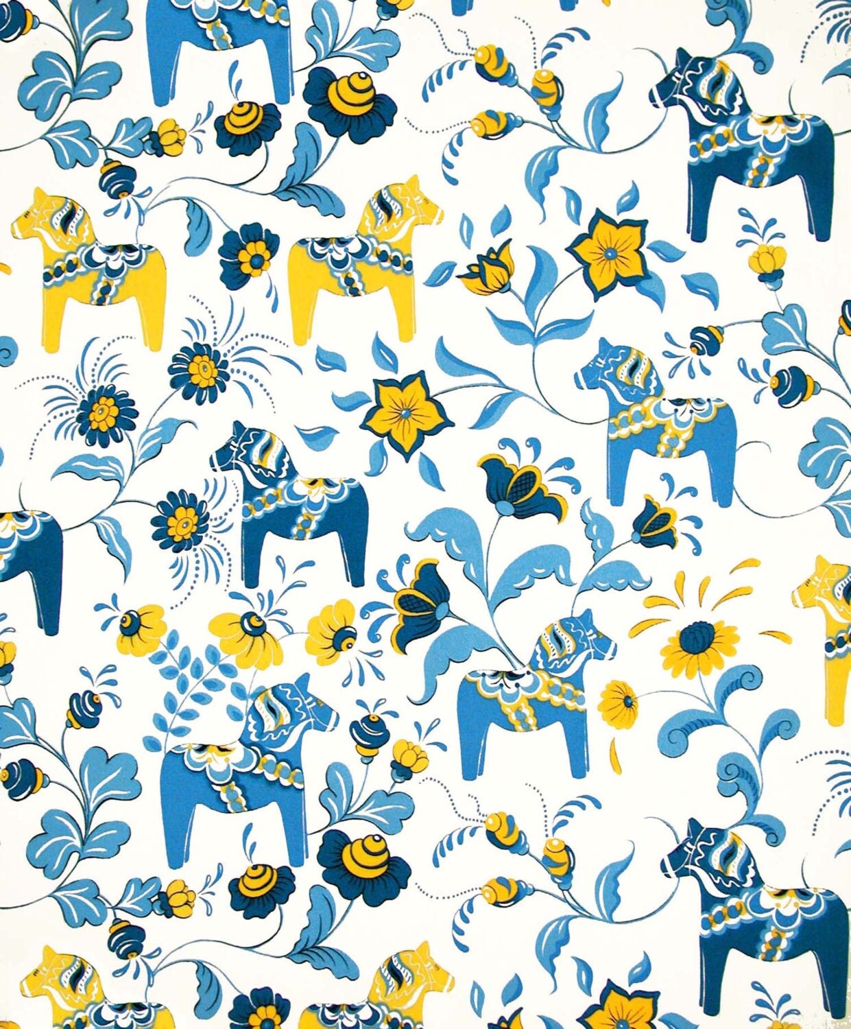 Scandinavian Swedish Dala Horses and Kurbits Flowers on White