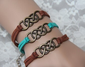 double infinity bracelet, silver/bronze charm bracelet, colors ...