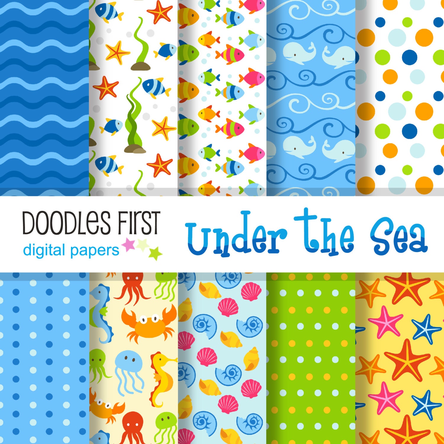 Under the Sea Digital Paper Pack Includes 10 for Scrapbooking