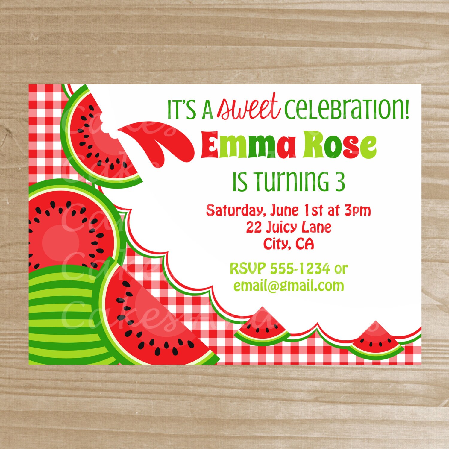 Watermelon Invitation Watermelon Printable By CakesAndKidsDesigns