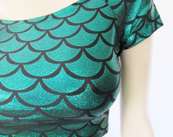 Pink and Silver Mermaid Scale Cap Sleeve Crop Top & Circle