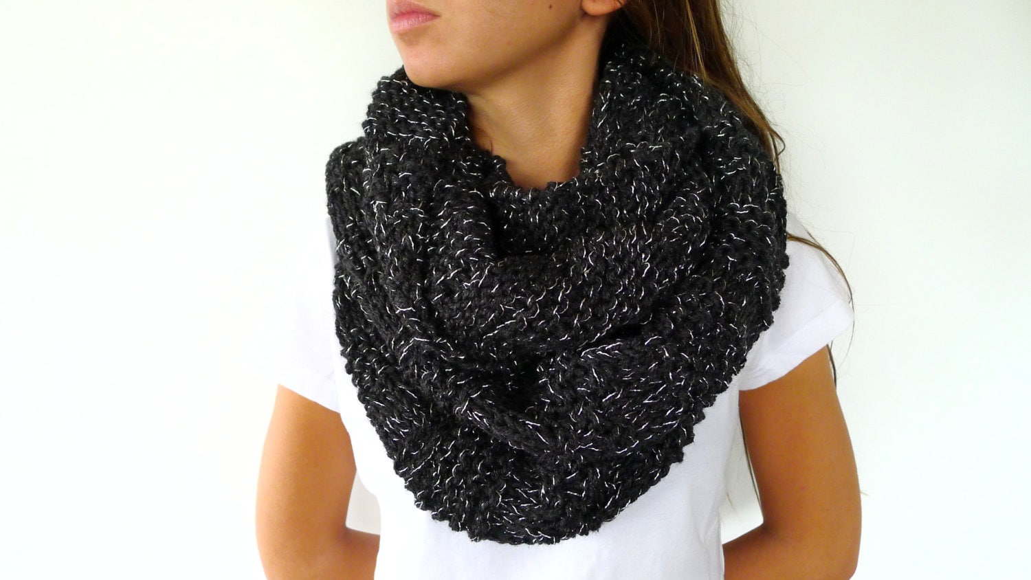 Cuello bufanda negro hecho a mano Bufandas cerradas tejidas