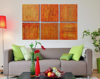 Large Wood Block Art - Multi Panel Art - Custom Modern Art - Orange ...