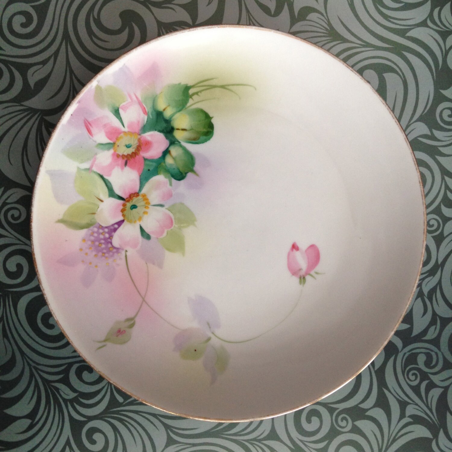CLEARANCE Vintage Nippon plate with hand painted flowers and