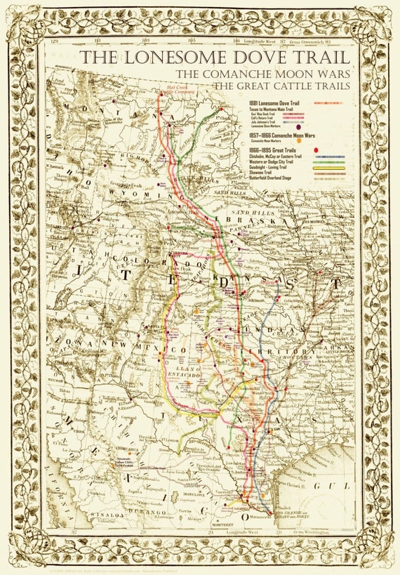 The Great Lonesome Dove Comanche Moon by AntiqueMapsofTexas