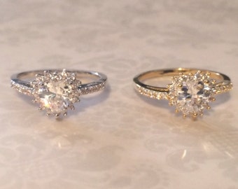 The Heart Shape Engagement Cubic Zirconia Ring in Silver and Gold