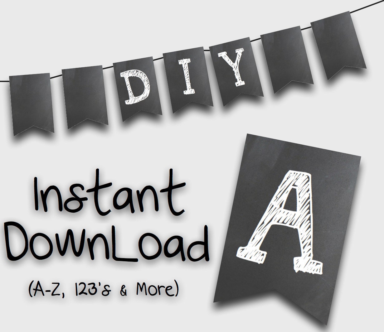 Printable Chalkboard Bunting Flags White Chalk on blackboard