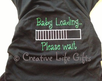 Baby Loading - Short Sleeved V-Neck Maternity Shirt - Embroidered