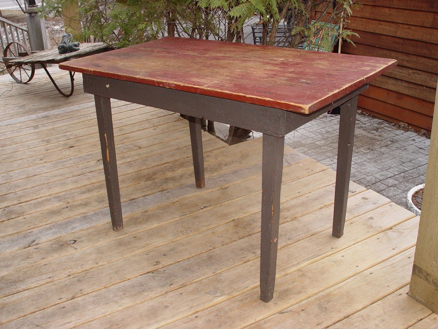 Antique country primitive two board table ~ red painted top / Grey ...