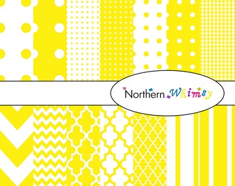 Digital Scrapbooking Paper Pack – bright yellow patterns – chevron ...