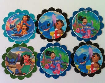 12 LILO and Stitch favor/party tags OR cupcake toppers