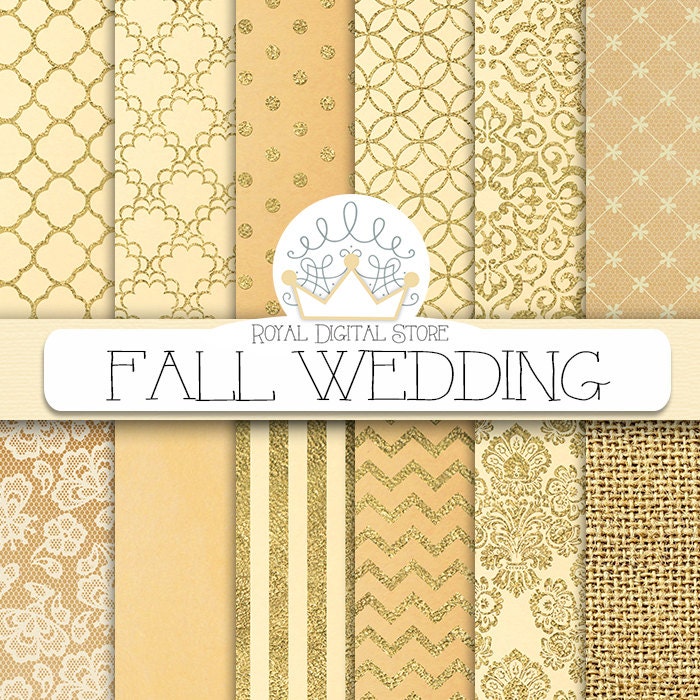 Wedding Digital Paper: ‘Fall Wedding’ with wedding damask, wedding lace ...