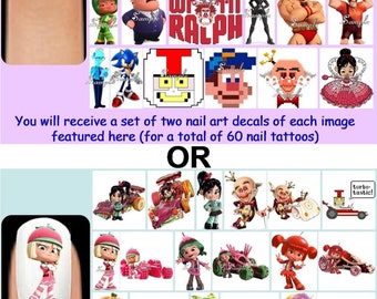 60x Wreck It Ralph OR Sugar Rush Racers Inspired Nail Art Decals Decal ...