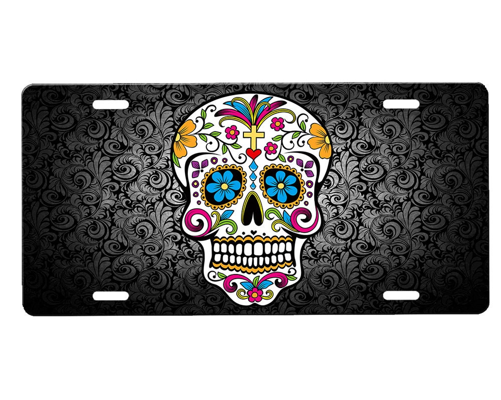 Sugar Skull License Plate by Onestopairbrushshop on Etsy