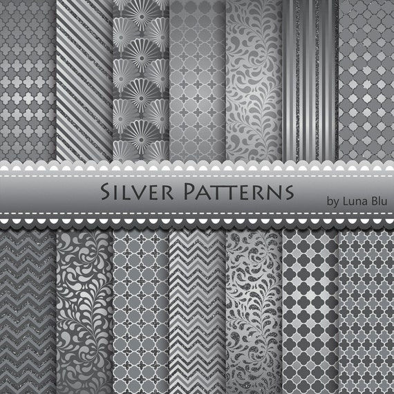 Silver Digital Paper: Silver Patterns grey by Lunabludesign