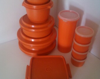 Vintage Tupperware bowl set 22 piece orange / with lids