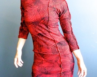 Red Jersey Dress, Hand Printed Midi Dress, Long Red Dress, Screenprint ...