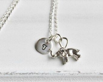 Elephant Necklace ........ Personalized Necklace, Initial Necklace ...