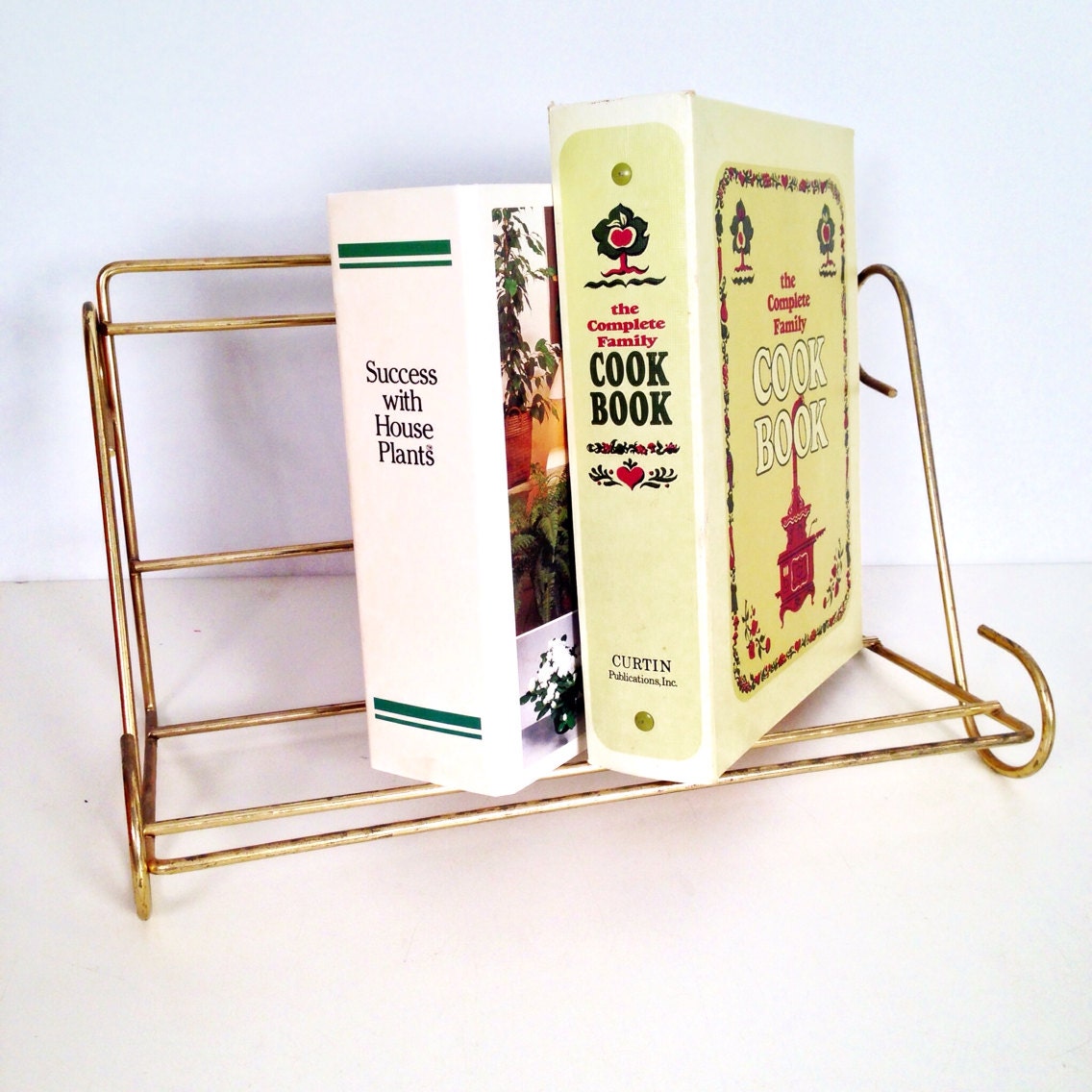 vintage book rack – brass table top book rack shelf – Haute Juice