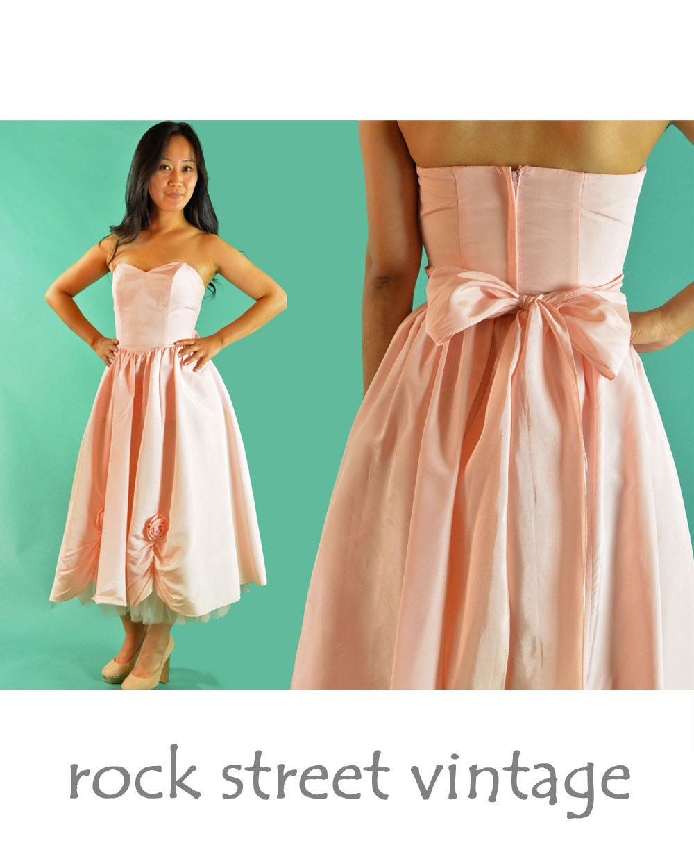 60s Vintage Prom Dress Strapless Full Skirt by rockstreetvintage
