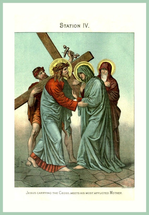 antique victorian catholic religion illustration stations of