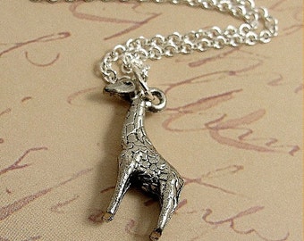 Giraffe Necklace, Silver Giraffe Charm on a Silver Cable Chain