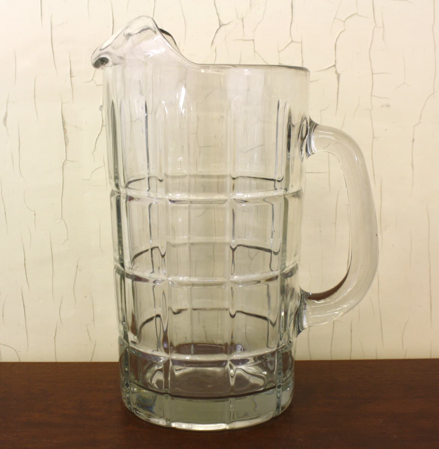 Vintage Heavy Glass Beer or Juice Pitcher Square Imprint Pattern (E743 ...