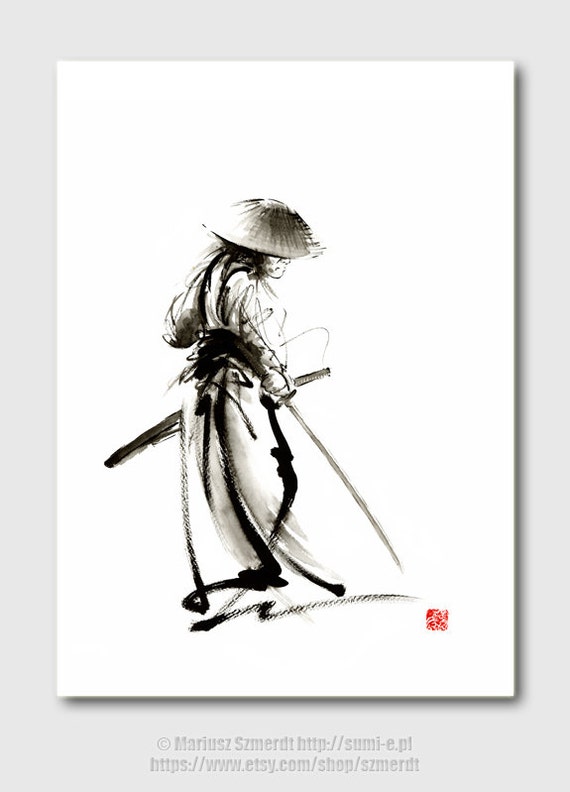 Samurai Samurai painting Samurai sword ink painting by SamuraiArt