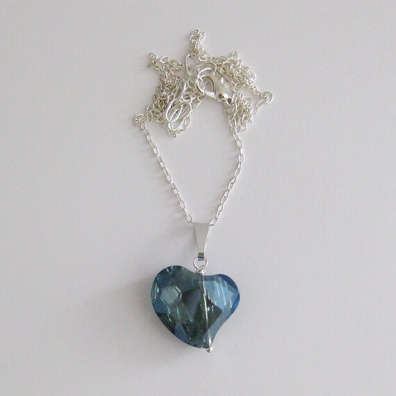 Asymmetrical Blue Crystal Heart Necklace