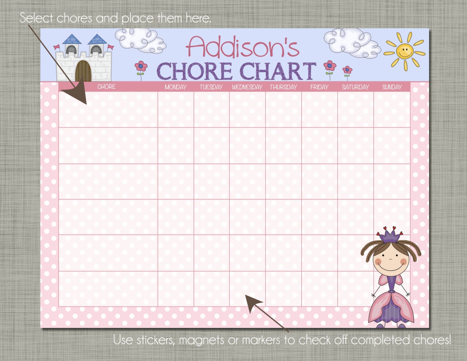 Personalized Kids Chore Reward Chart by PolkaDotPosiePrint on Etsy