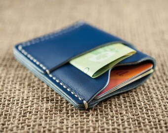 Front Pocket Wallet // Custom Card Holder // Royal Blue Slim Leather ...