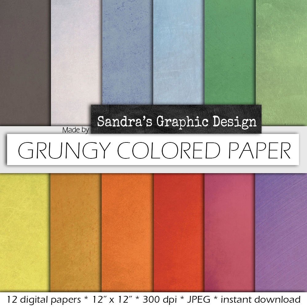 Grungy digital paper: “GRUNGY COLORED PAPER” in bright colors for card ...