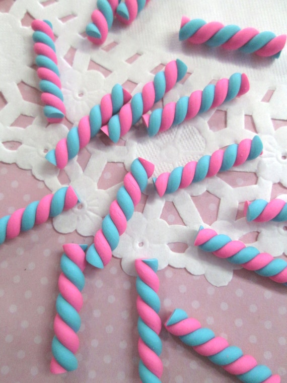 Polymer Clay Candy Canes pink and Blue 6 by HappyKawaiiSupplies