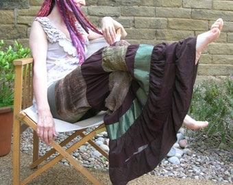Womens wide leg tiered pants. Tribal belly dance costume. Brown green ...