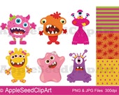 Items similar to Girl Monsters Digital Clip Art, Cute Monster Digital ...