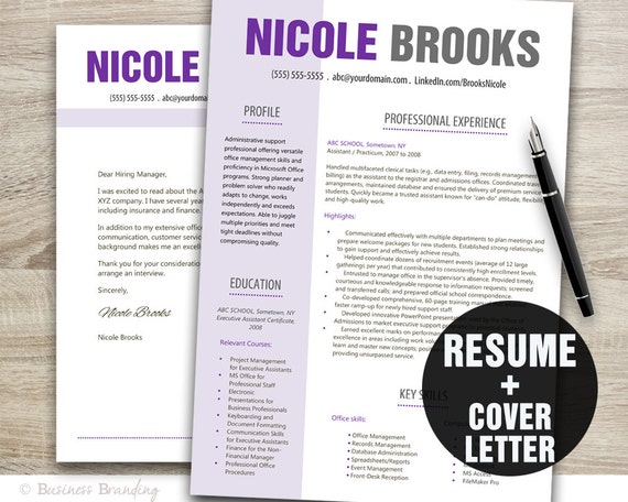 Purple Resume Template Resume and Cover Letter Template
