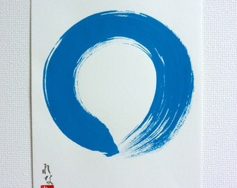 Blue Enso Zen Circle Original Japanese calligraphy wall art painting ...