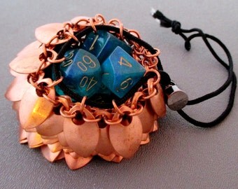 Solid Copper Scale Mail Dice Bag