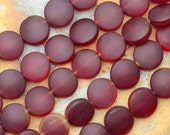 Shop Sale..8 Cherry Red 12mm Puffed Coin Sea Glass Beads