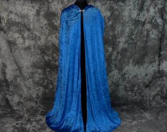 Cobalt Blue Crushed Velvet Hooded Cloak - Fantasy Garb - Wizard, Witch ...