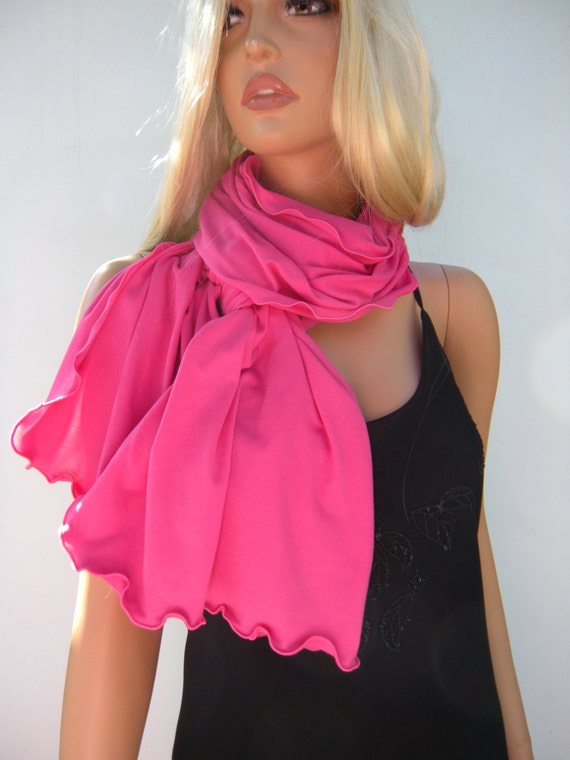 Lipstick pink Ruffle Scarf Long cotton jersey scarf Hot