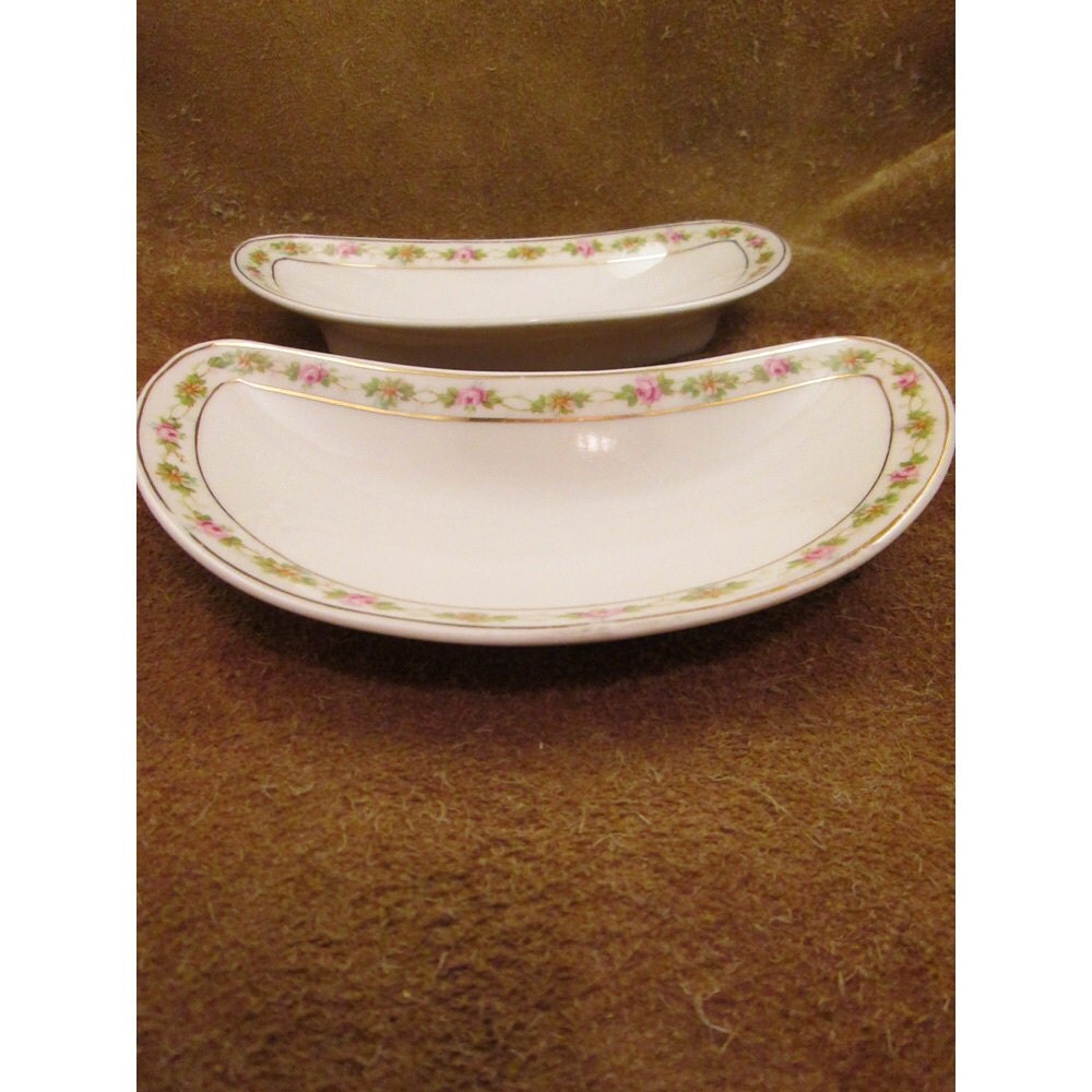 Pink Roses Bone Dishes with Gold Trim Set of 2 by MZ