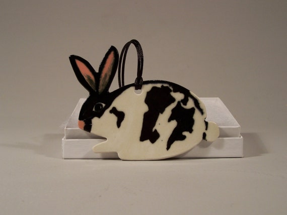 Spotted Mini Rex Rabbit Ornament Handpainted Porcelain