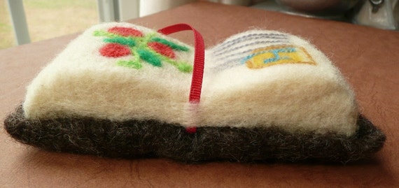Needle Felted Book Pin Cushion Made to Order by babido on Etsy