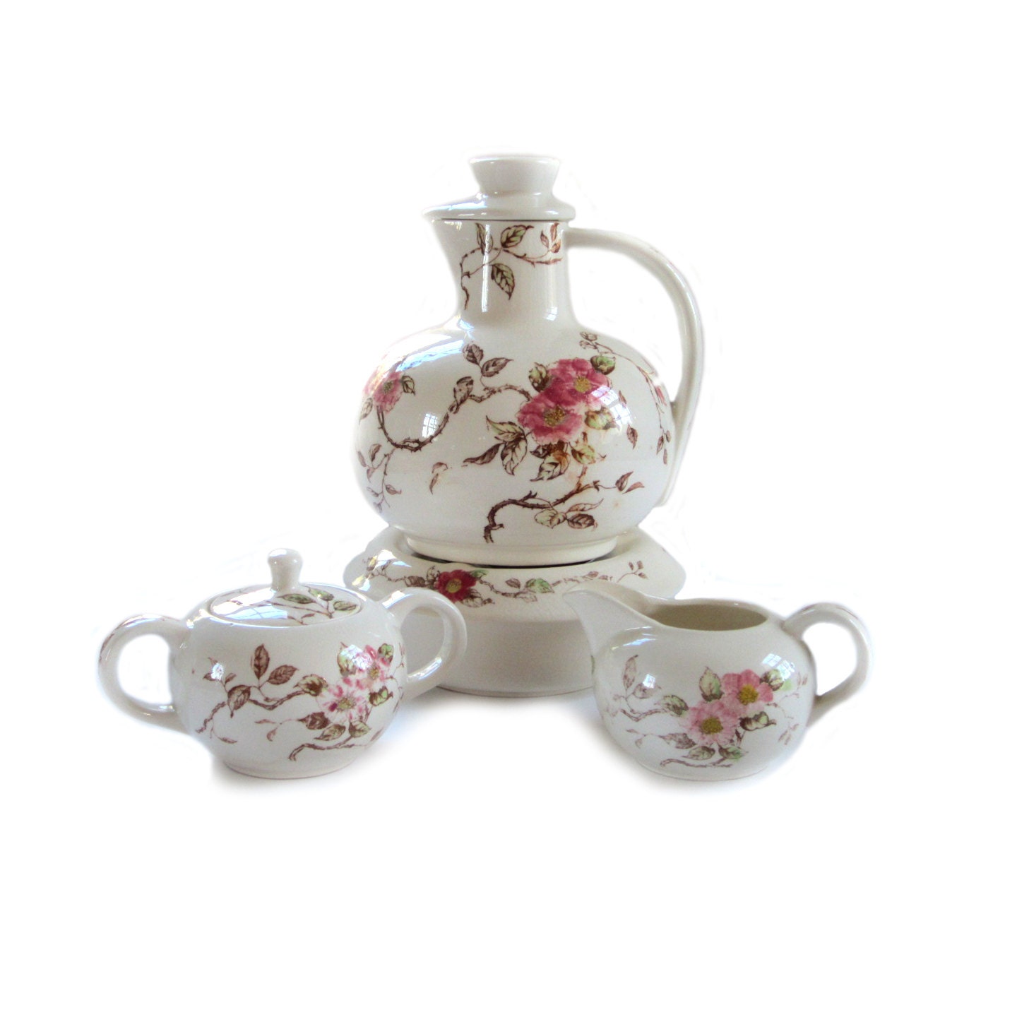 Vintage Nasco Springtime Dogwood China Coffee Carafe Warmer Creamer ...