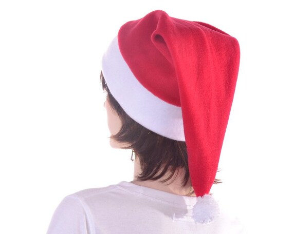 Red White Stocking Cap Fleece with Pompom Fuzz Ball