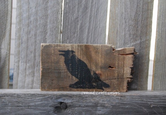 Items similar to Reclaimed Crow Wood Board decor for Halloween...very ...