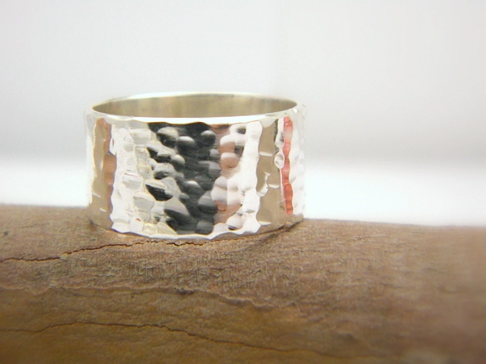 sterling silver hammered ring wide band silver ring size 7