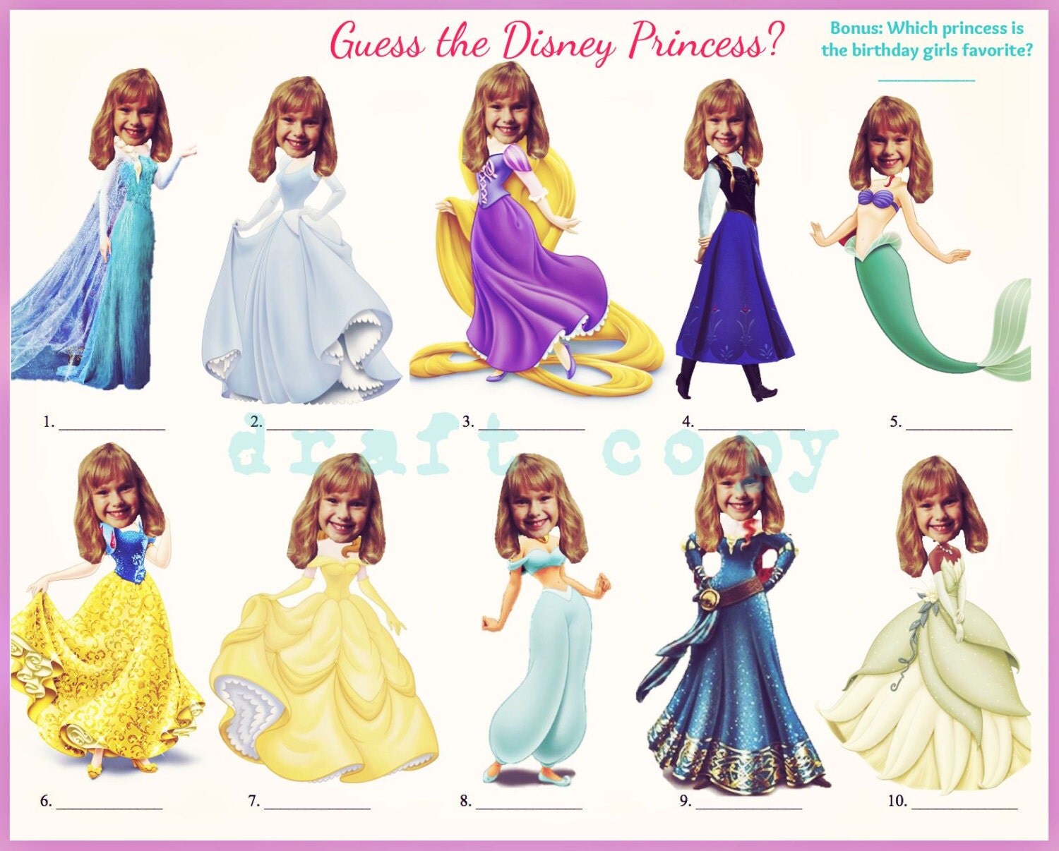 Girls Birthday Party-Guess the Disney Princess: CUSTOM